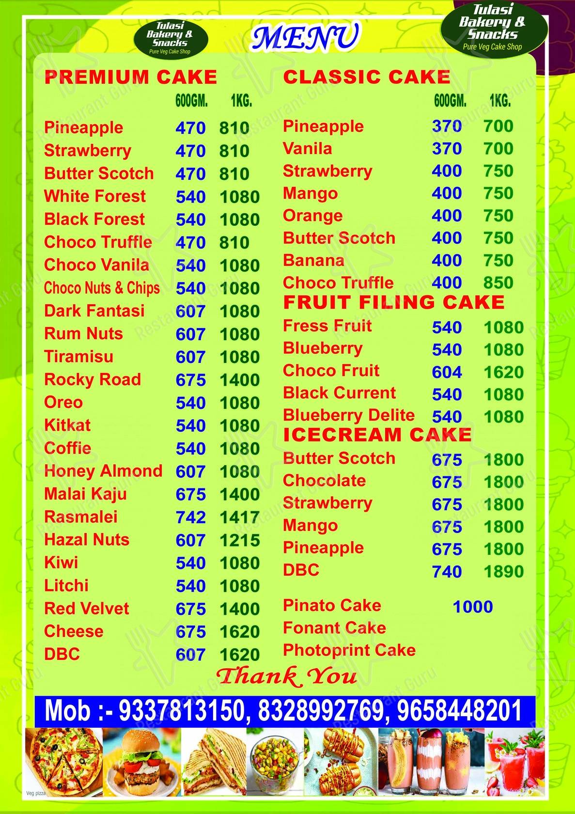 Menu at Tulasi Bakery & Snacks-Best Cake Shop In Jatni, Jatni