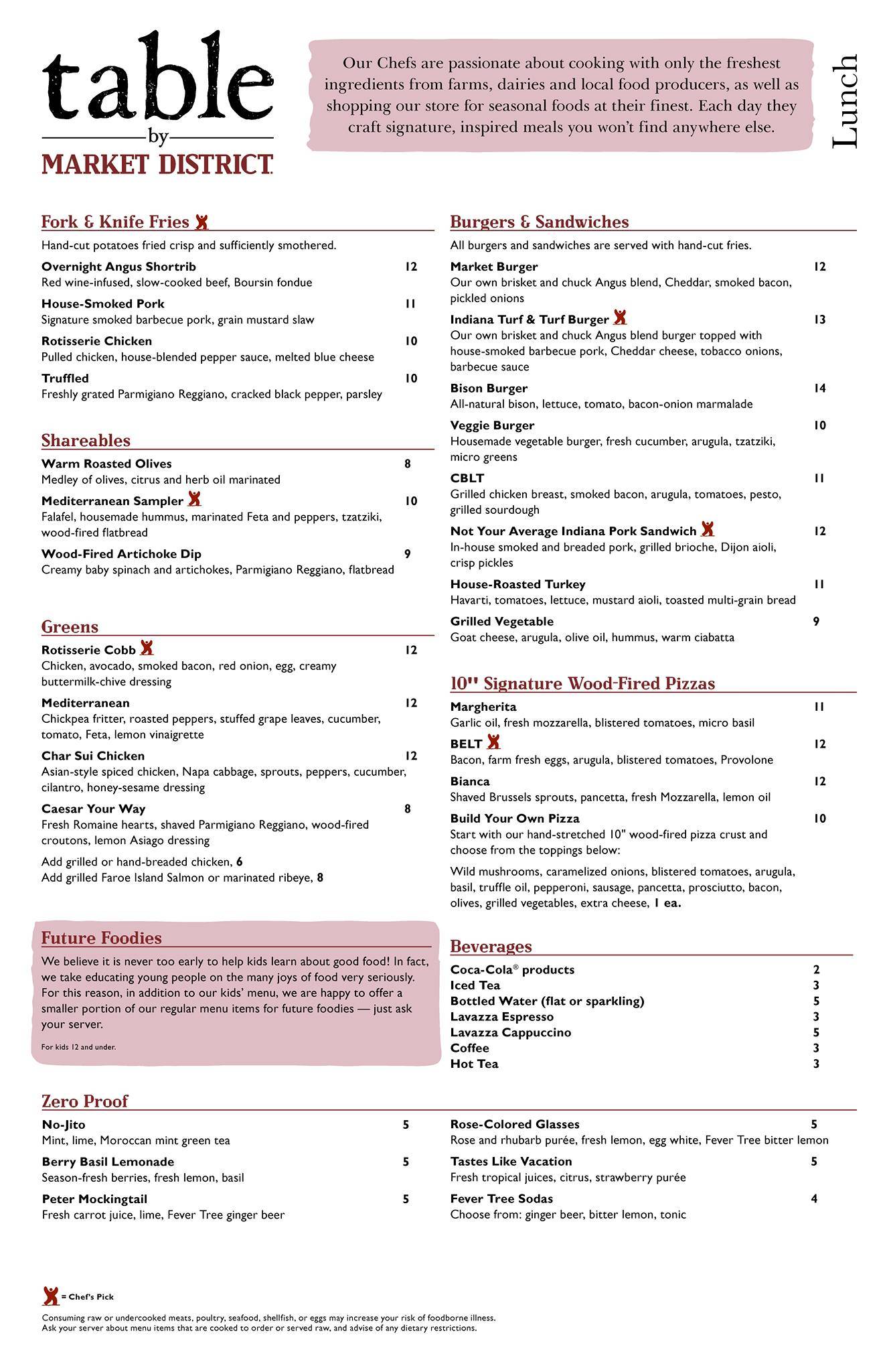 Menu at Table by Market District restaurant, Carmel, Illinois St