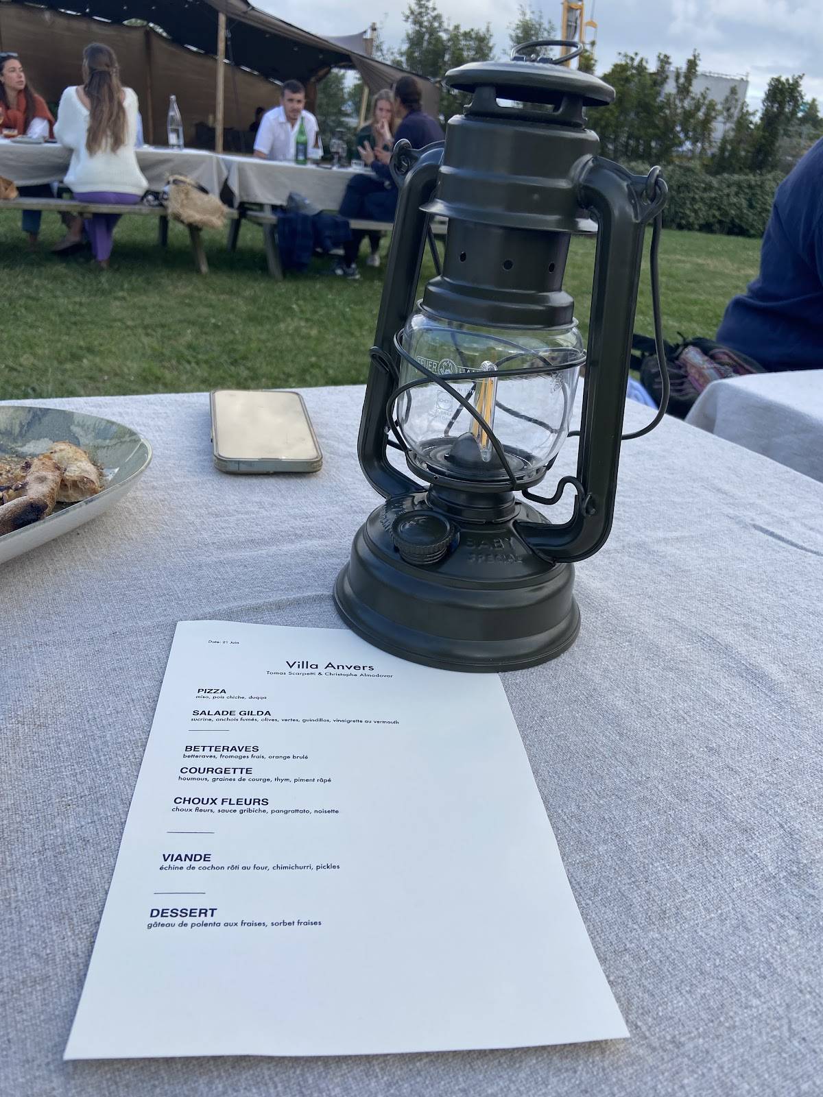 Menu au Table d’été de la Villa Anvers restaurant, Guéthary