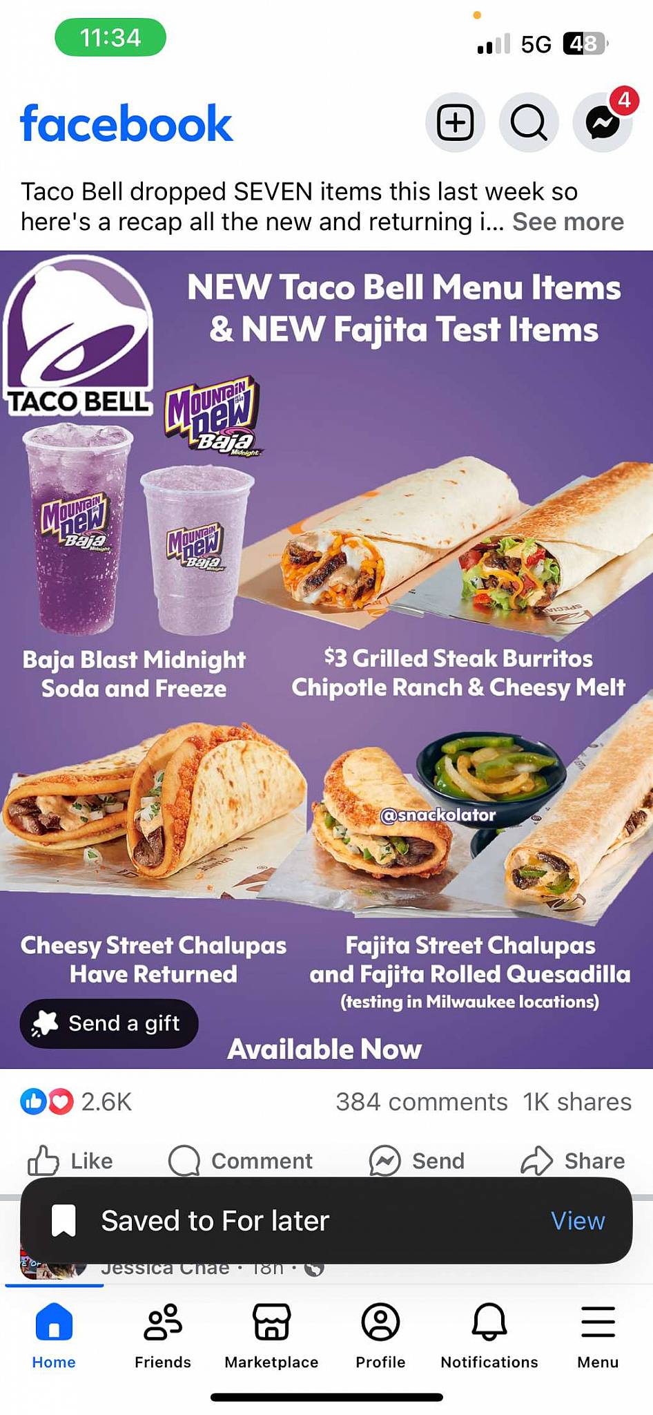 Menu at Taco Bell fast food, North Port, Tamiami Trl