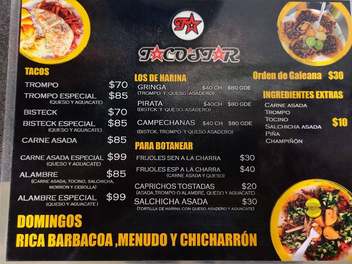 Menu at Taco star restaurant, Monterrey, C. Paseo de las Fuentes 4311A