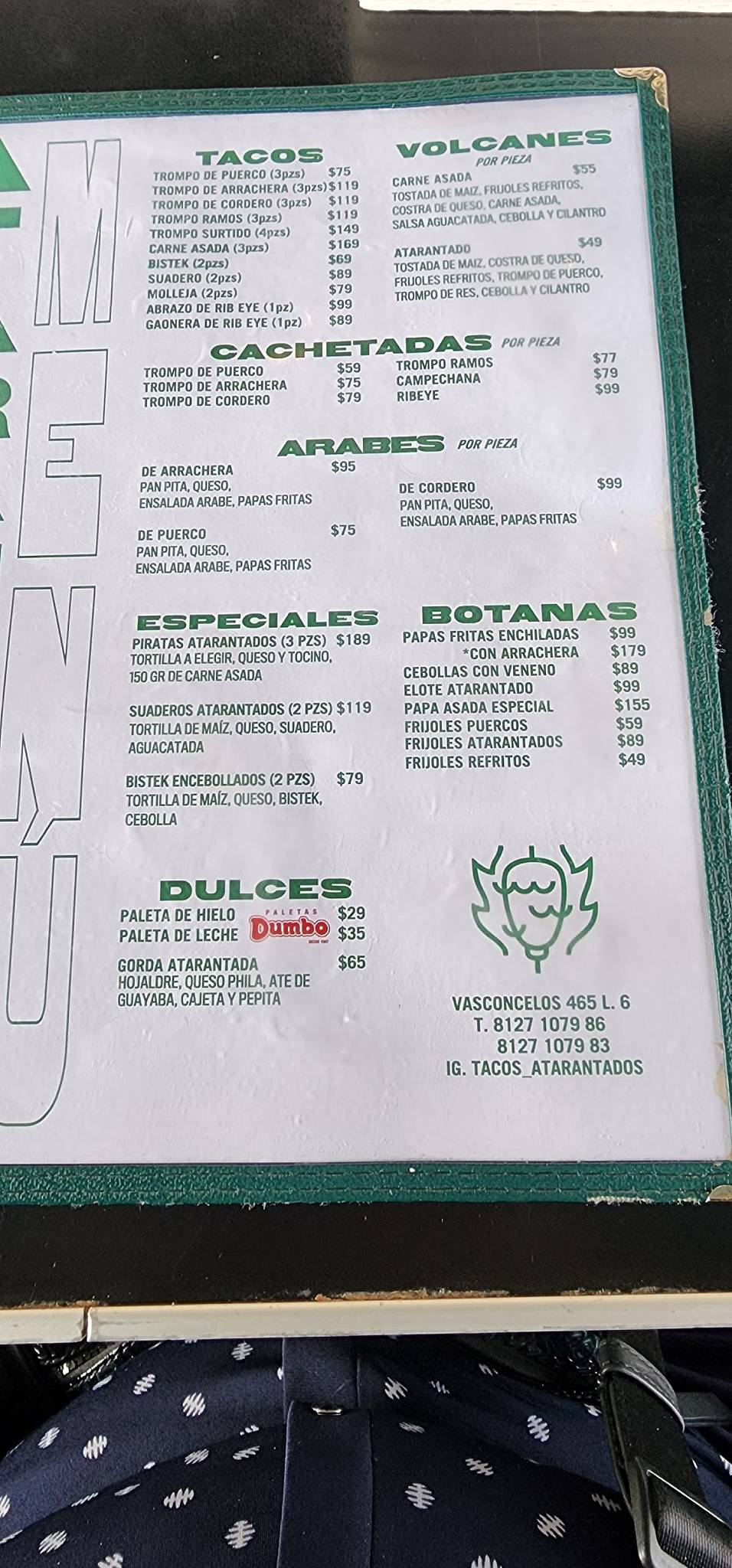 Carta del restaurante Tacos Atarantados, San Pedro Garza García, Av ...