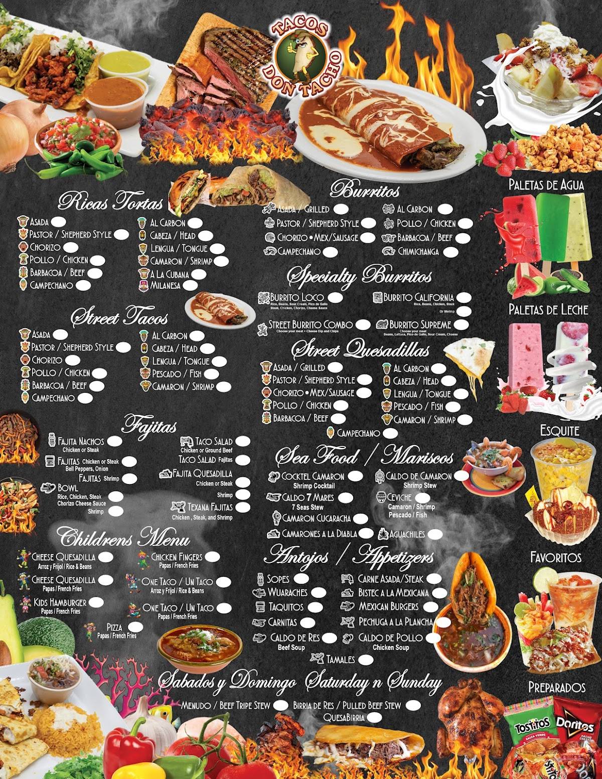 Menu at Tacos Don Tacho #2 restaurant, Homewood
