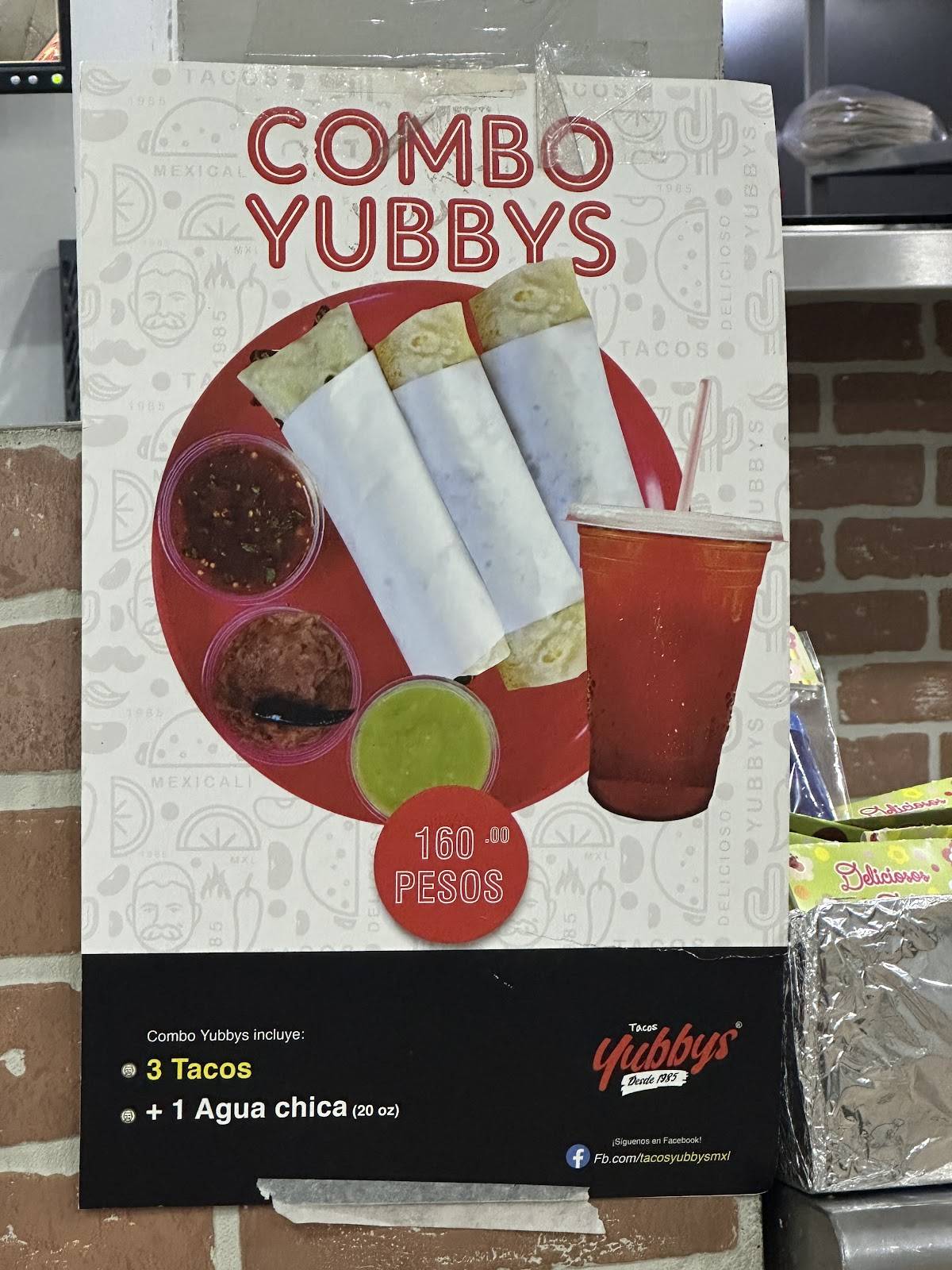 Menu at Tacos Yubby restaurant, Mexicali