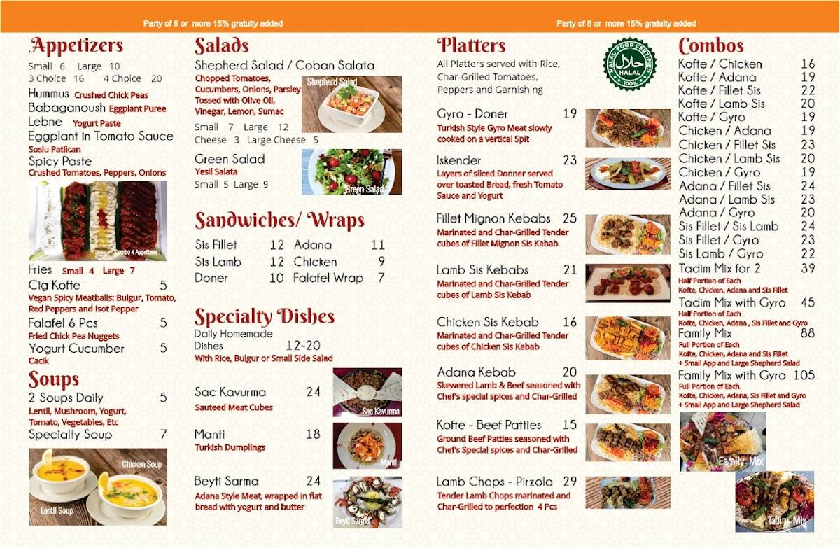 Menu at Tadim Restaurant, Paterson