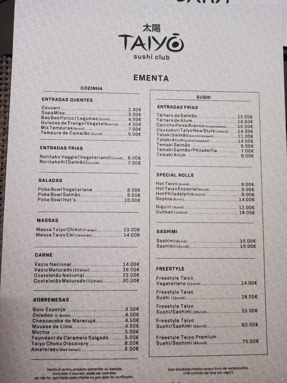 Menu em Taiyo Sushi Club, Chaves
