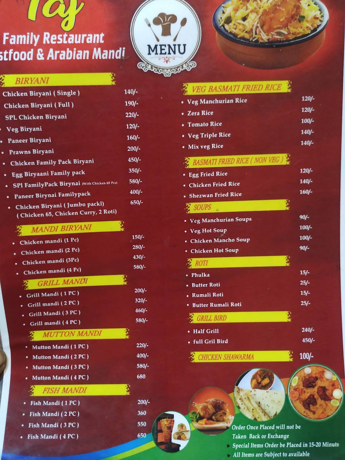 Menu at Taj Family Restaurant, Ramagundam, Godavarikhani City Link Main Rd