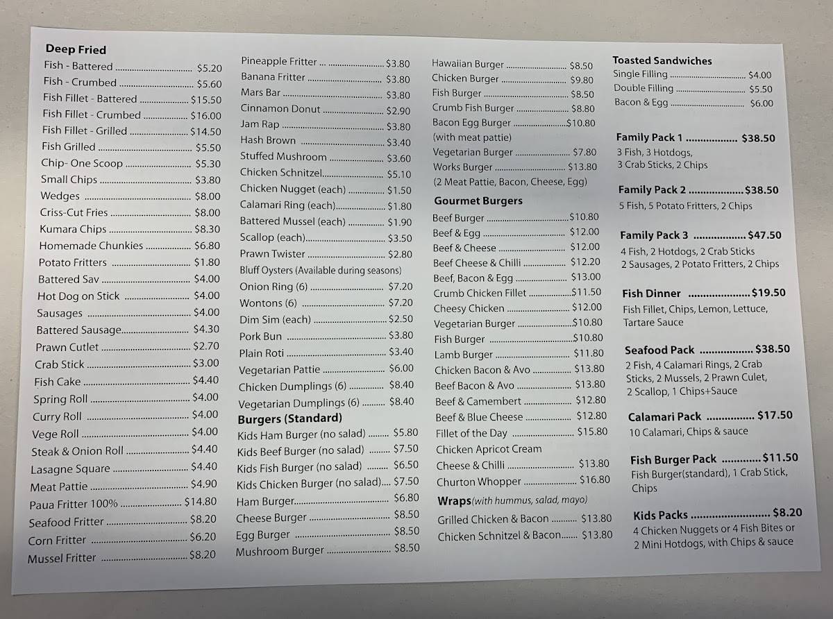 Menu at Takeaway@Churton fast food, Wellington