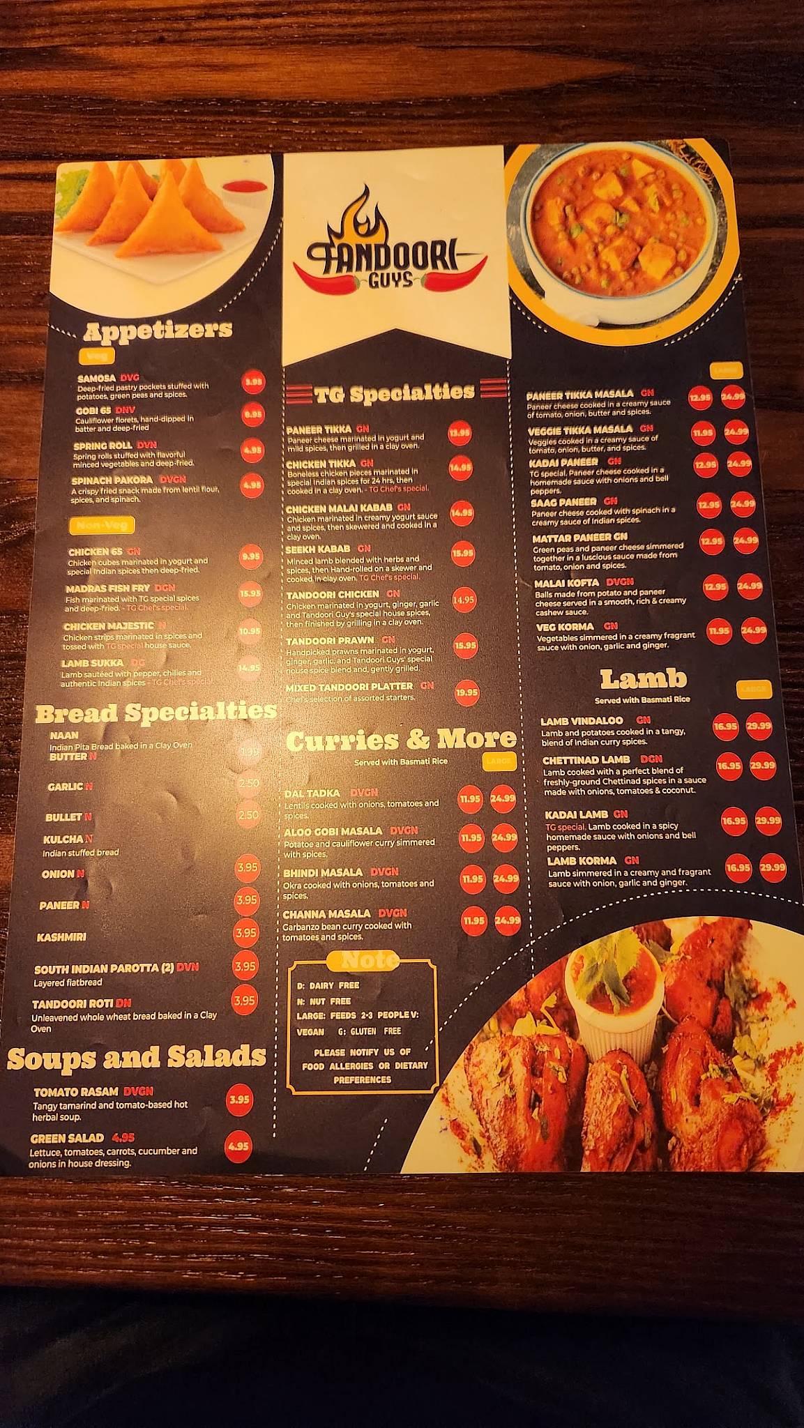 Menu at Tandoori Guys restaurant, Broken Arrow