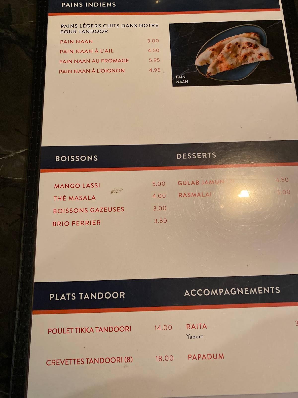 Menu at Tandoori Mahal Restaurant Indien, Montréal, Rue Bélanger
