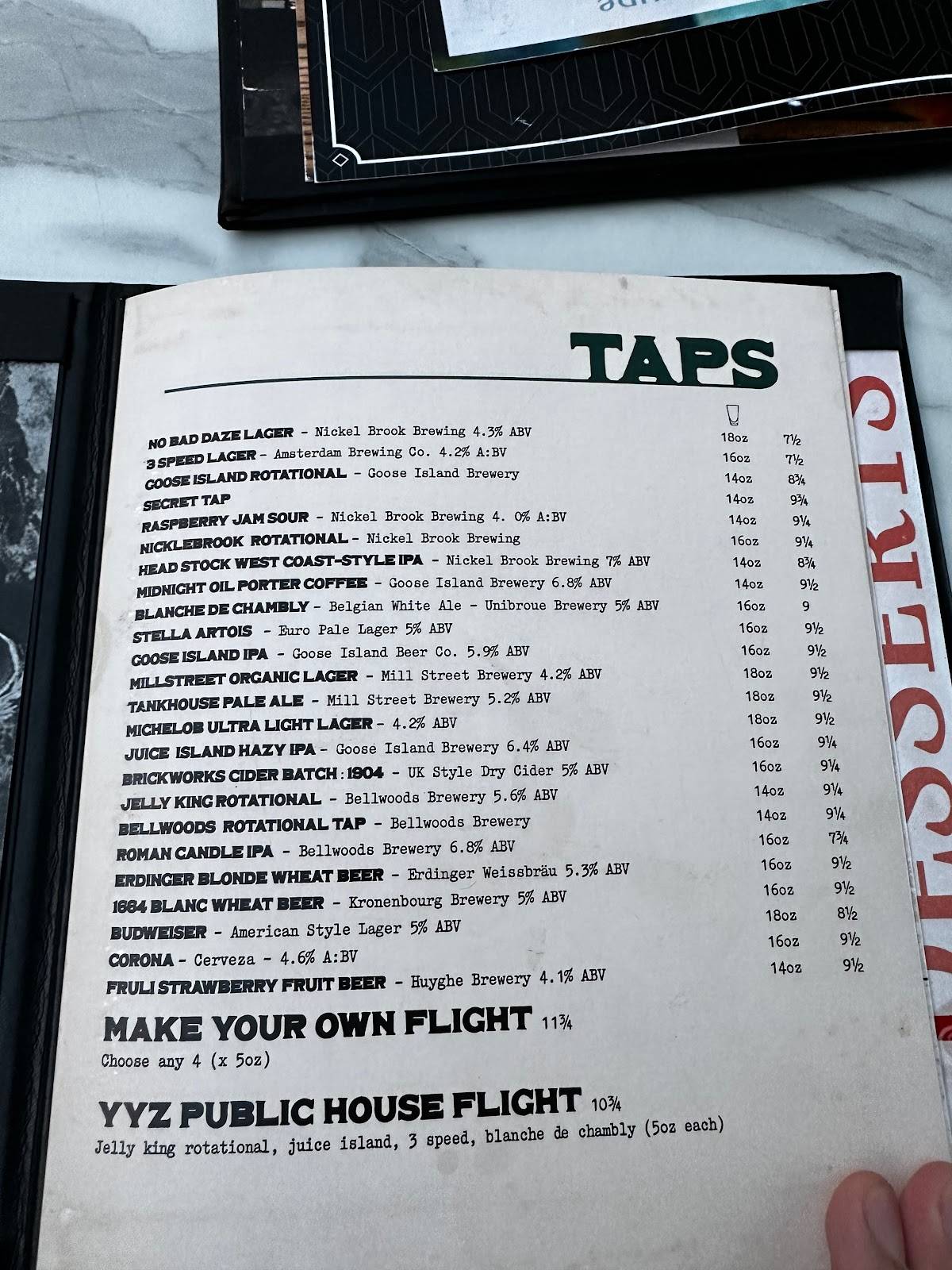 Menu at Taps Public House, Mississauga