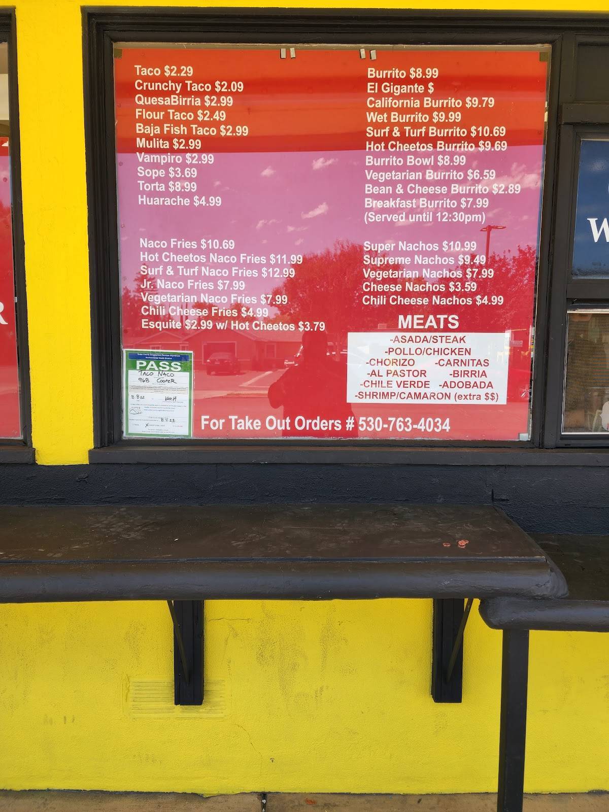 Menu at Taqueria El Taco Naco restaurant, Yuba City
