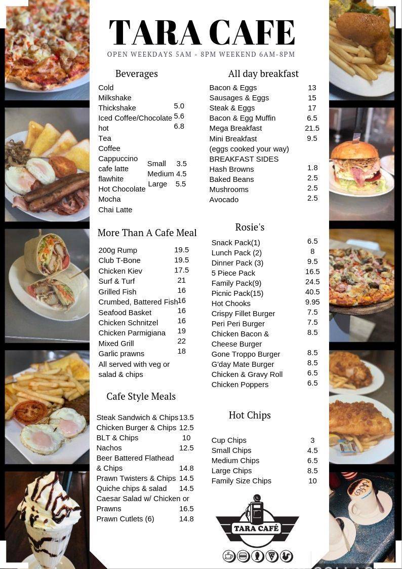 Menu at Tara restaurant, Tara