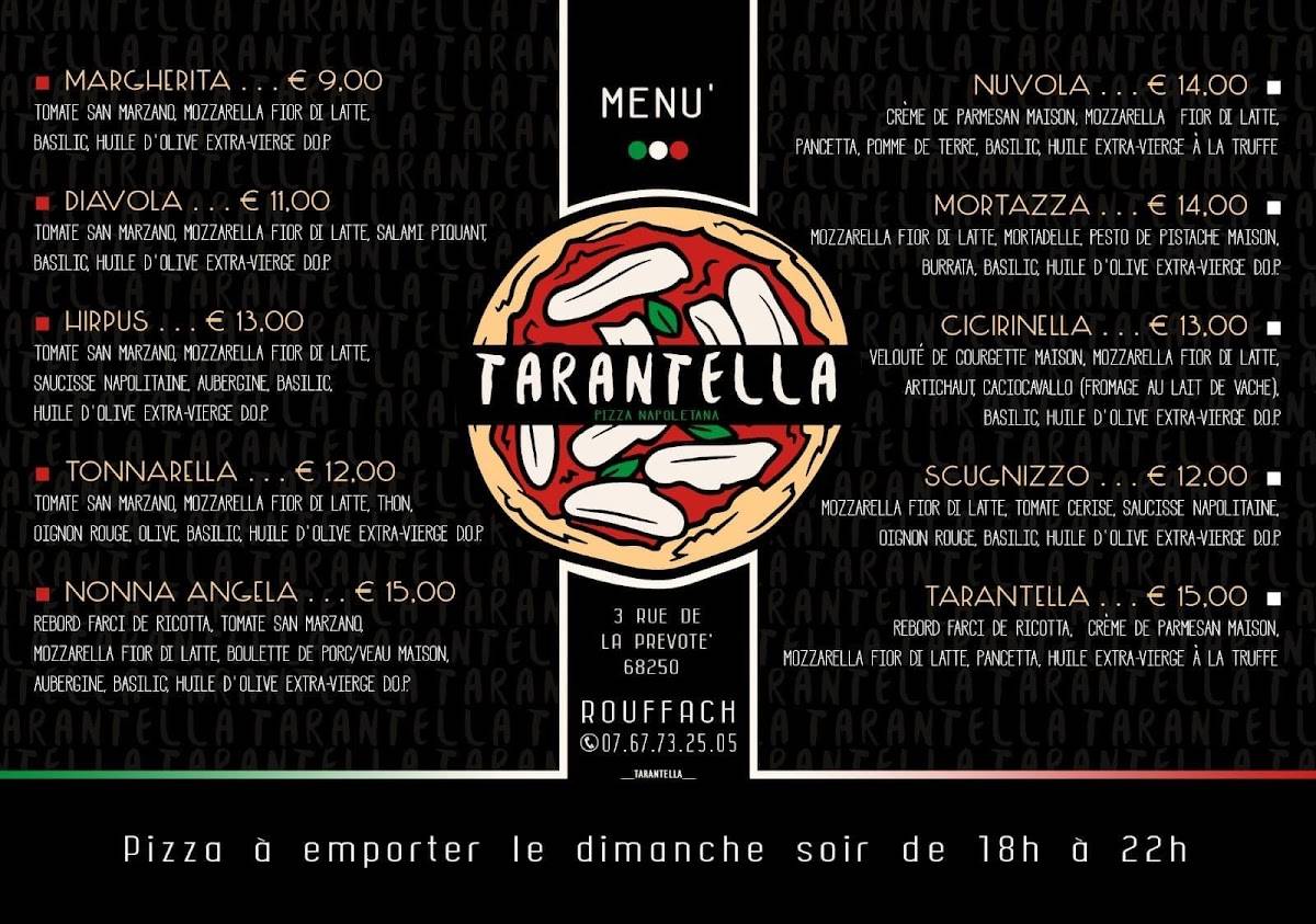 Menu au Tarantella restaurant, Rouffach