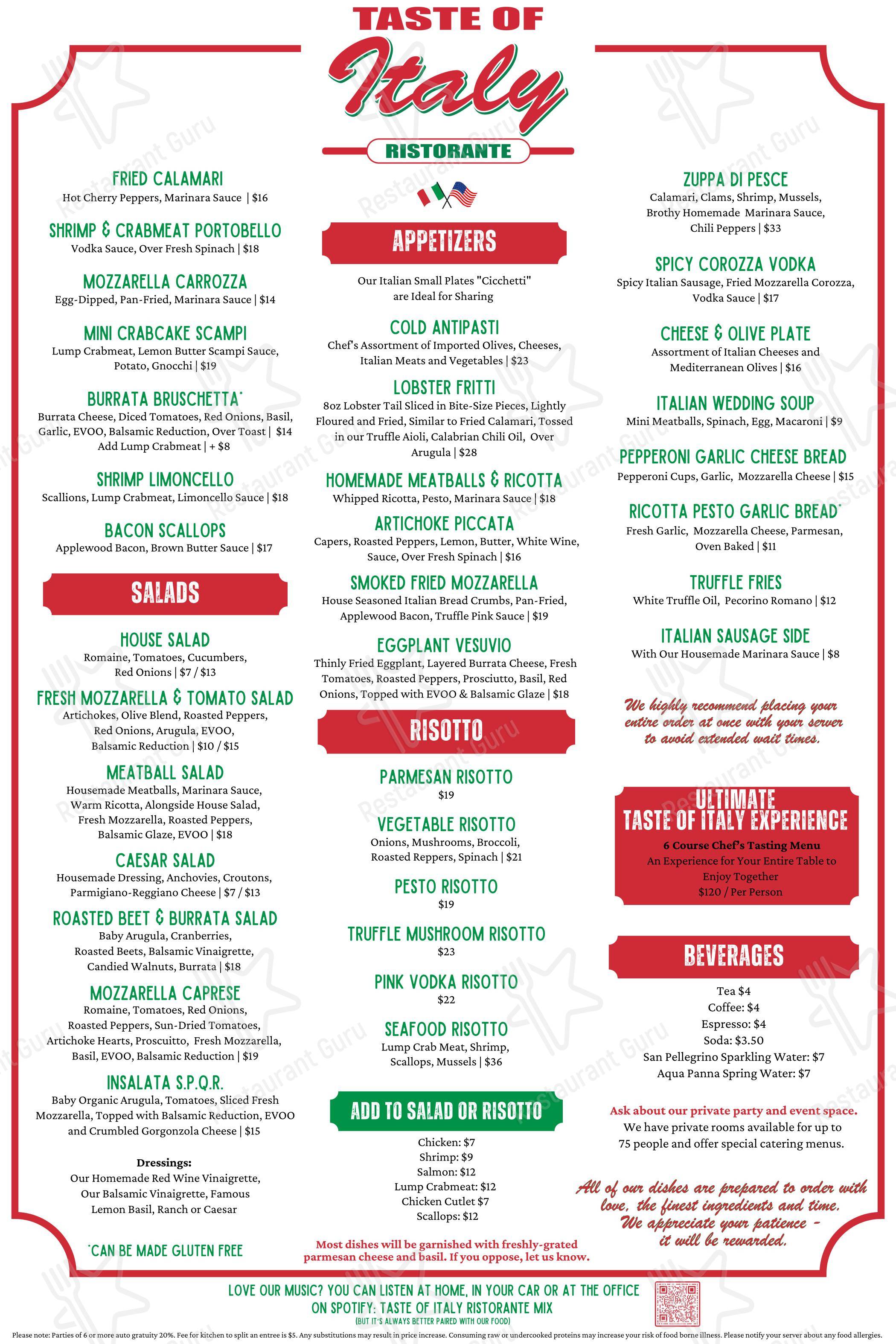 Menu at Taste Of Italy Ristorante restaurant, Hellertown