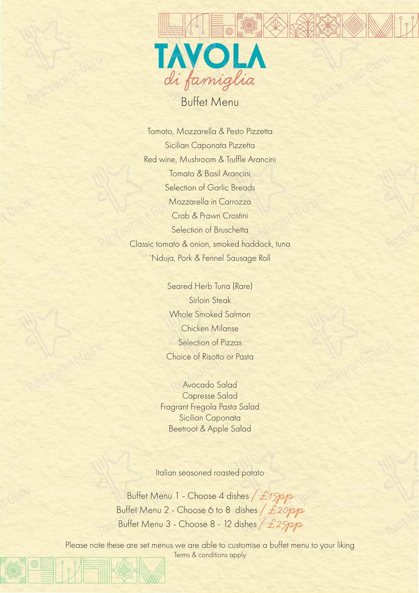 Menu at Tavola Di Famiglia restaurant, Worthing