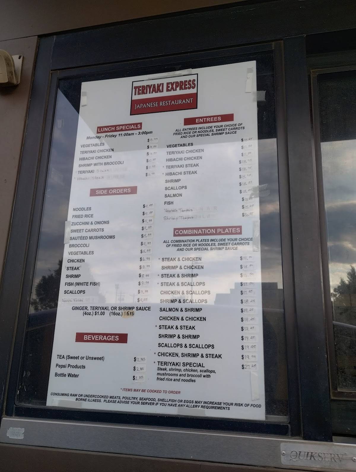 Menu at Teriyaki Express restaurant, Sanford