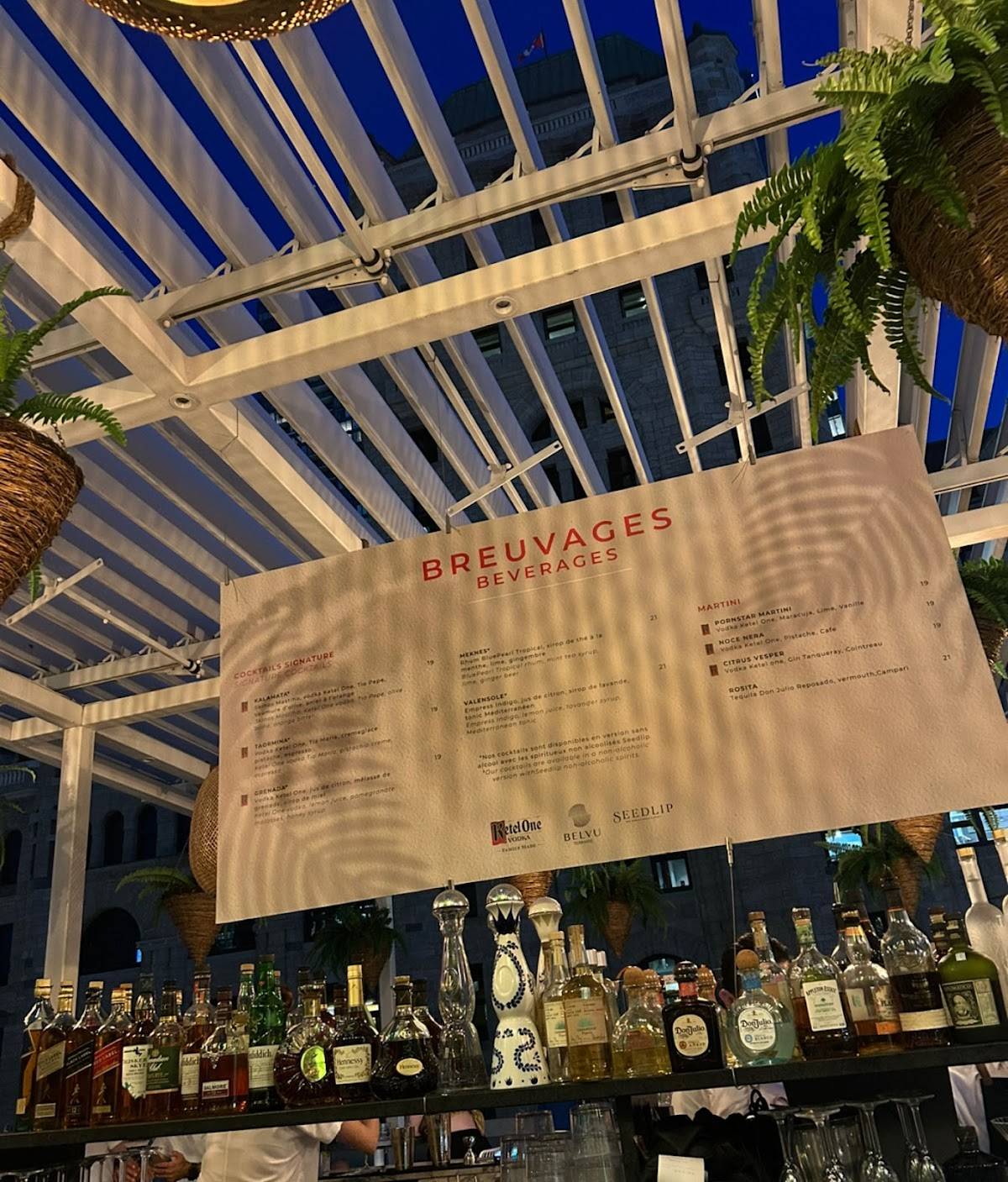 Menu at Terrasse Belvu restaurant, Montréal