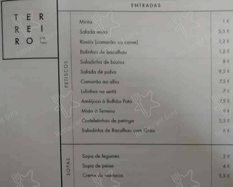 Menu at Terreiro restaurant, Porto