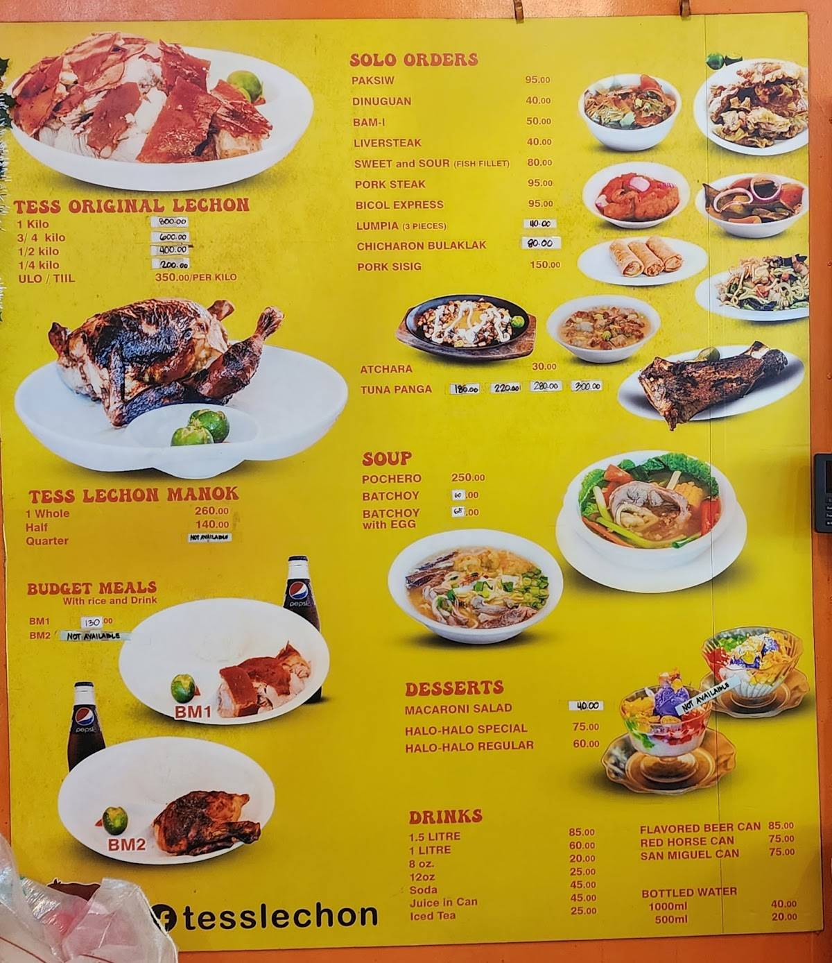 Menu at Tess Lechon restaurant, Lapu-Lapu City, 8W6X+CFH