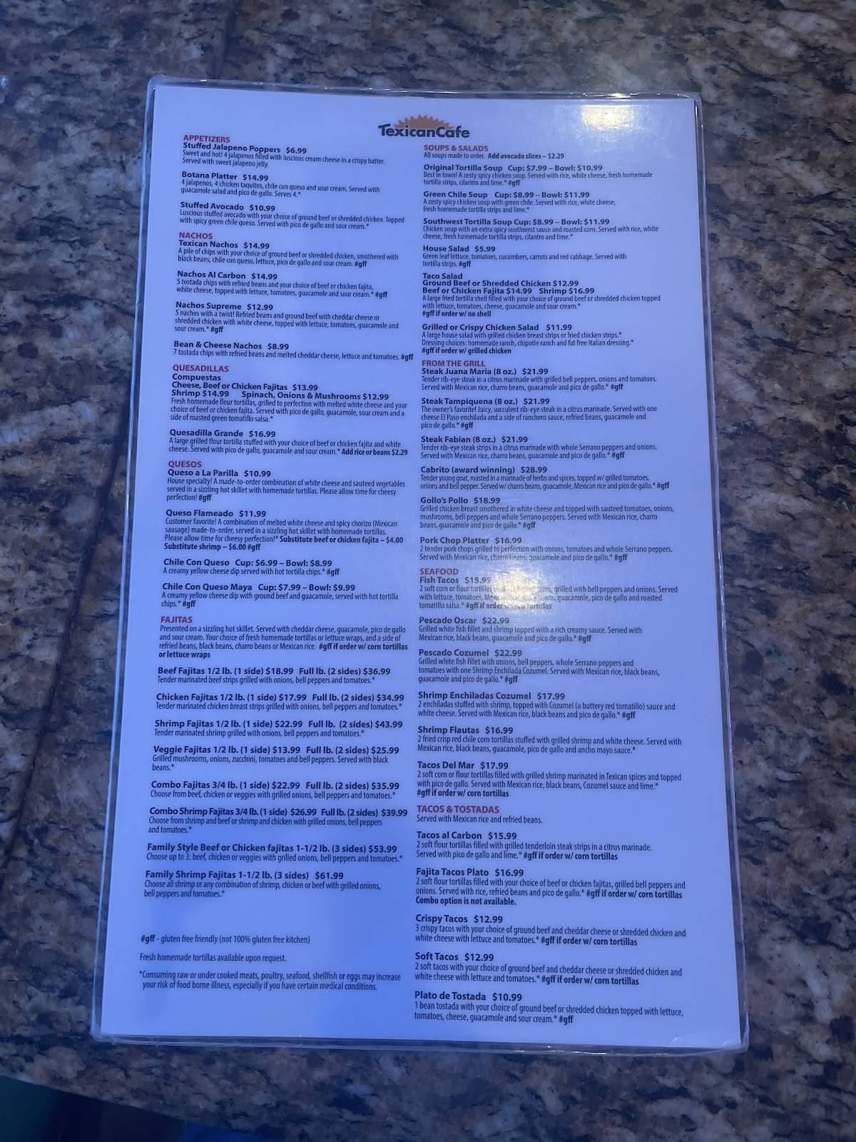 Menu at Texican Cafe, Cedar Park, Pecan Park Blvd