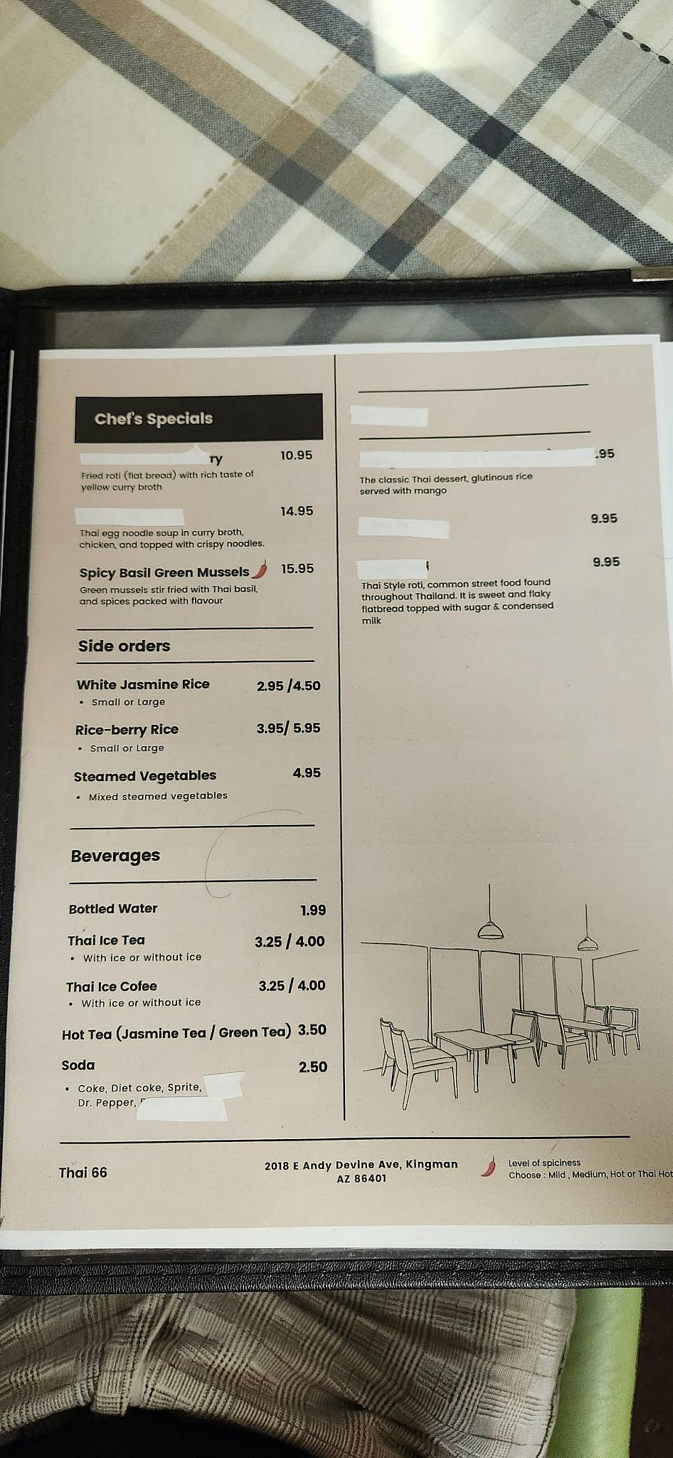 Menu at Thai 66 restaurant, Kingman