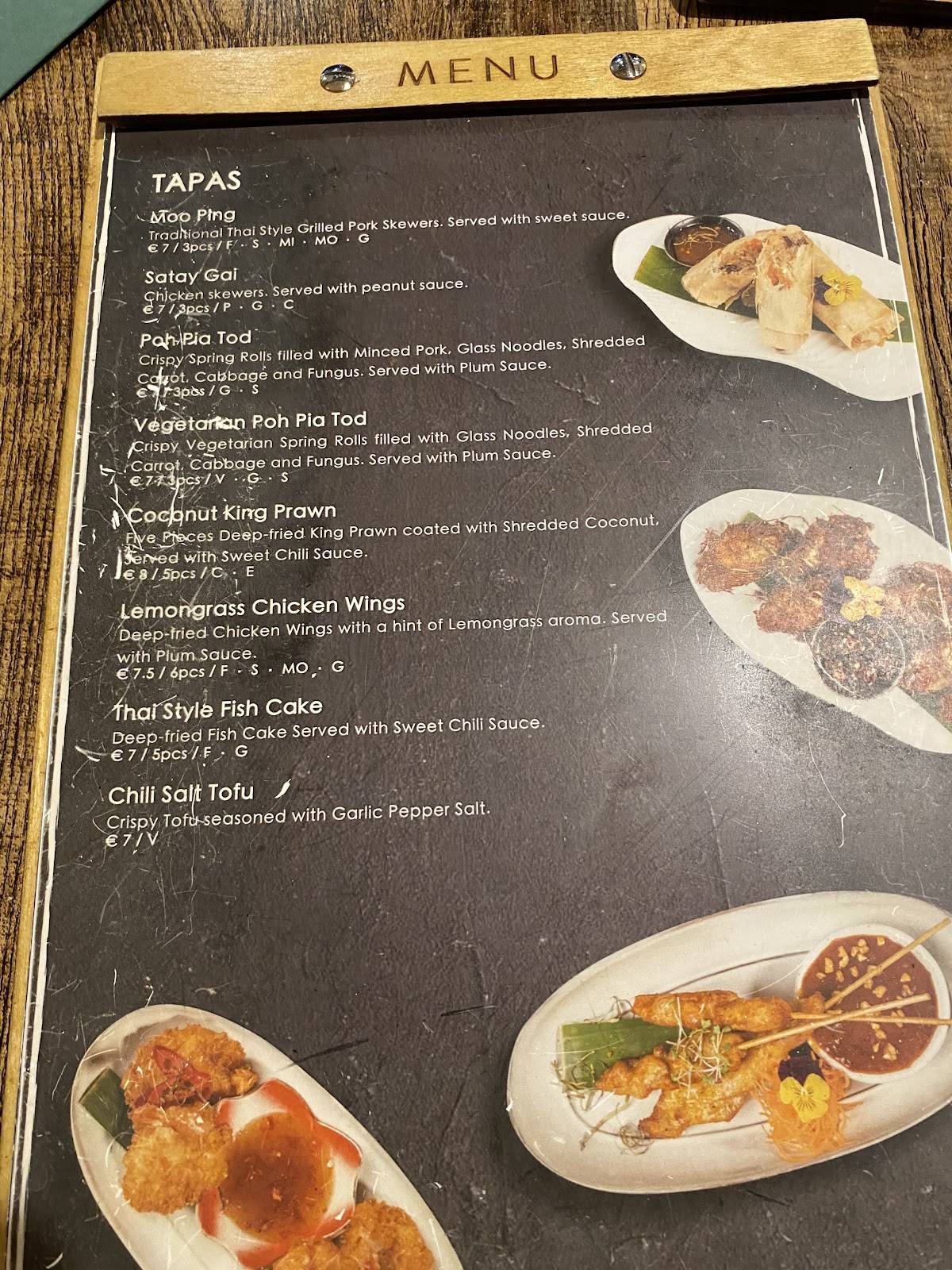 Menu at Thai Basil restaurant, Dublin, 3 Millennium Walkway