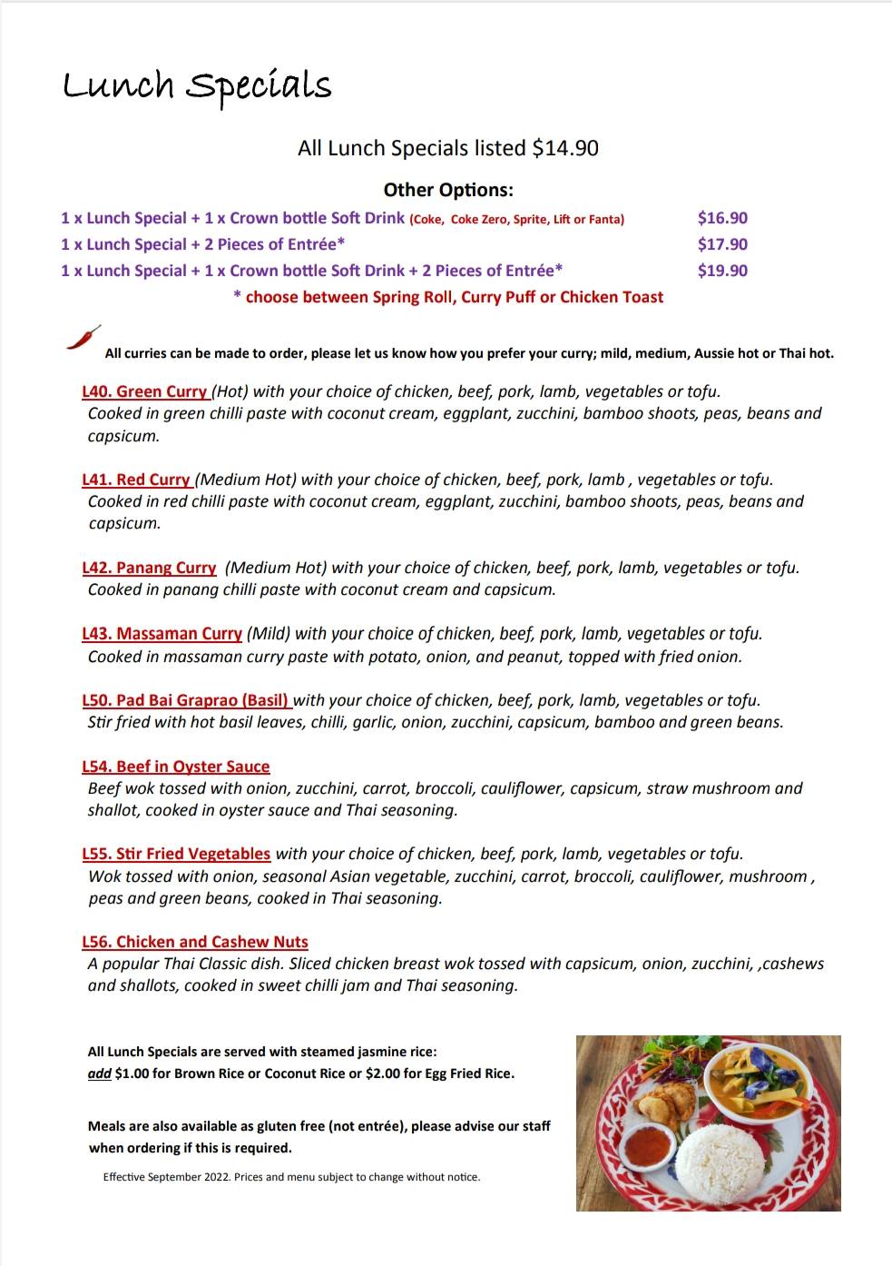 Menu at Thai Classic Restaurant, Gladstone Central