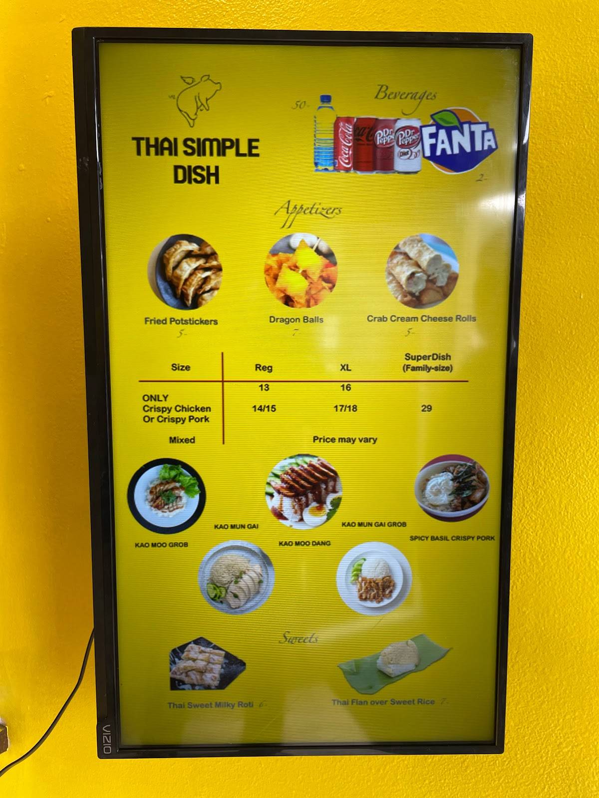 Menu at Thai Simple Dish restaurant, Provo