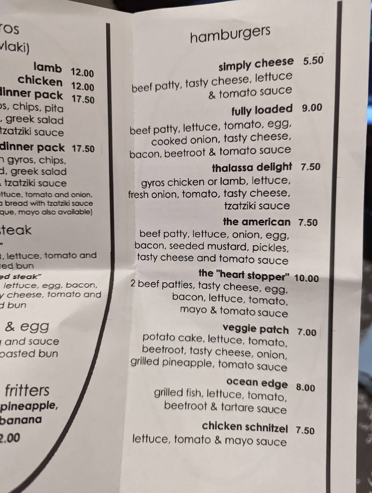 Menu at Thalassa Fish and Chippers restaurant, Hoppers Crossing