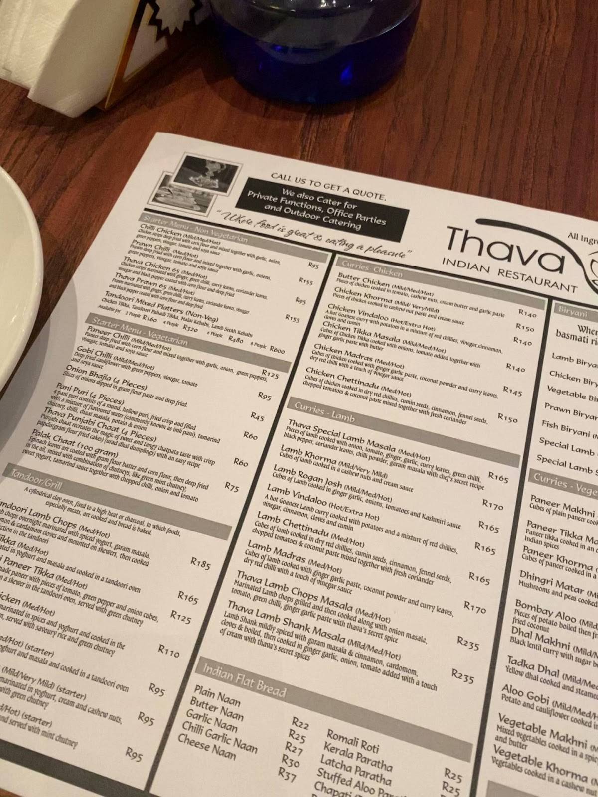 Menu at Thava Indian Restaurant GrandWest, Cape Town, GrandWest Casino ...