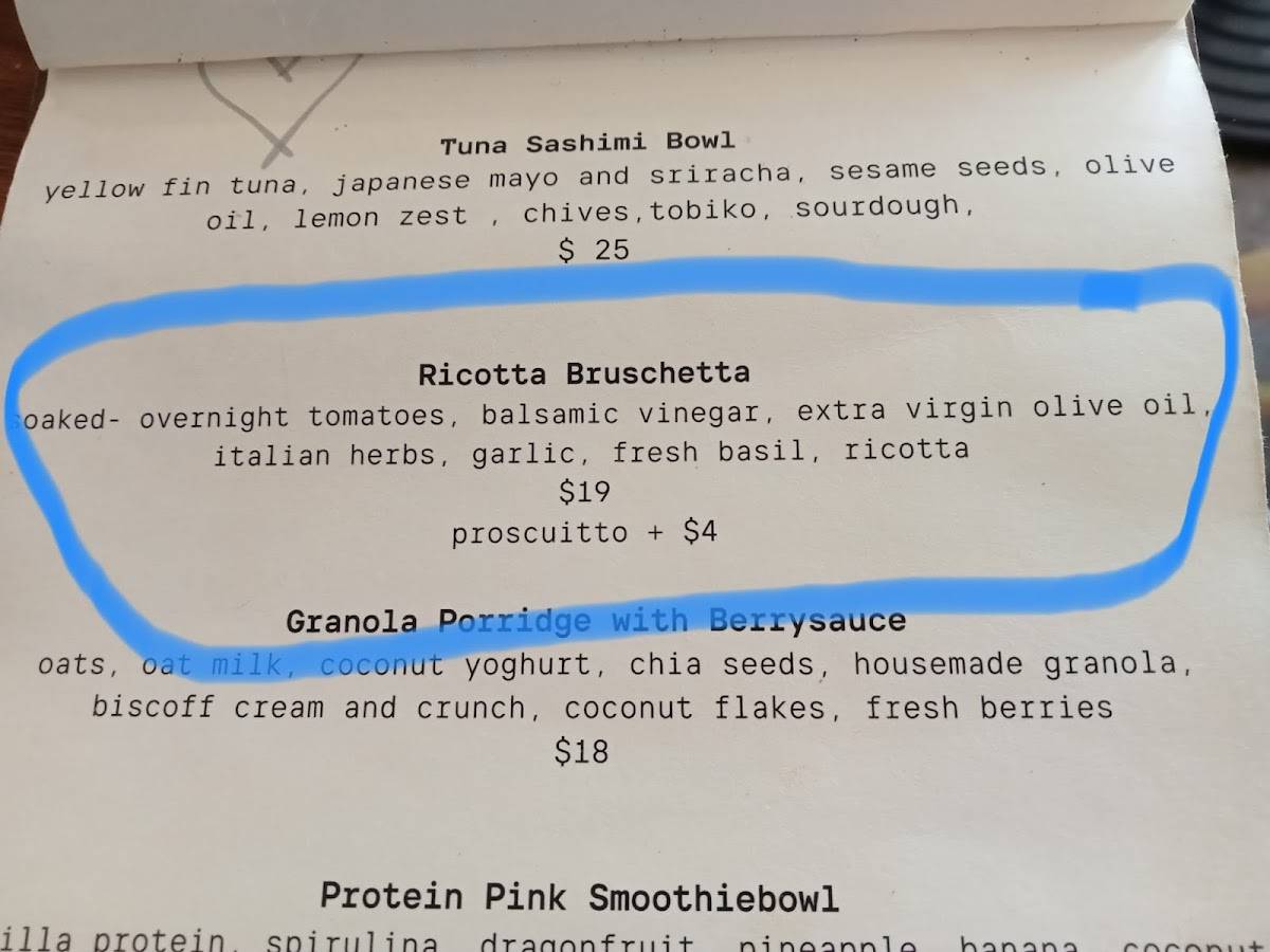 Menu at The 1995 cafe, Darwin City