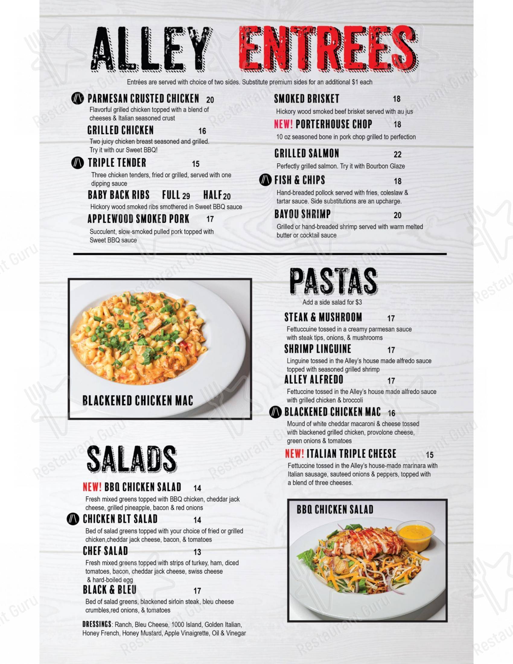 Menu at The Alley Neighborhood Grille steakhouse, Hillsboro