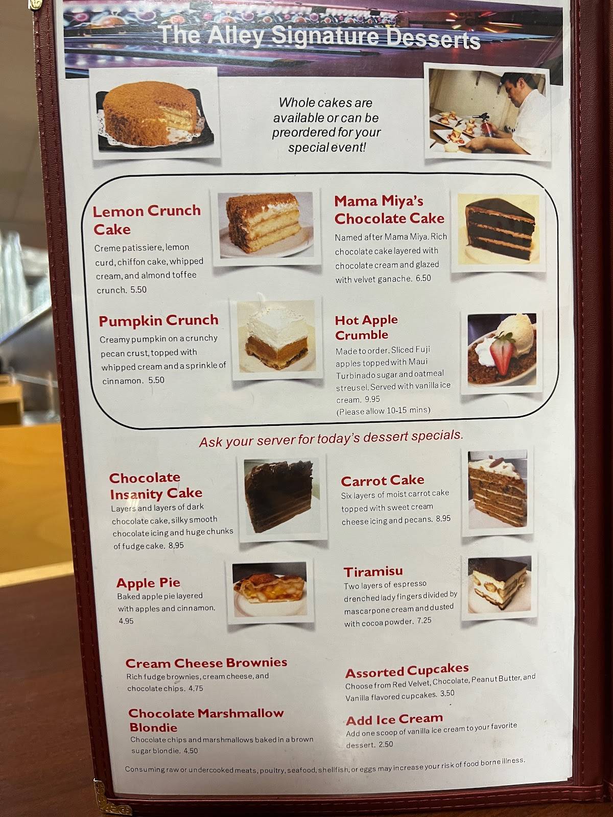 Menu at The Alley Restaurant at Aiea Bowl, Aiea