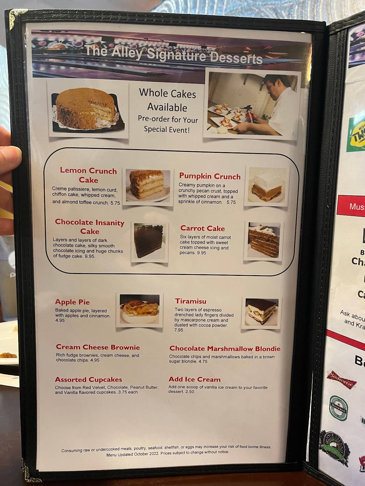 Menu at The Alley Restaurant at Aiea Bowl, Aiea