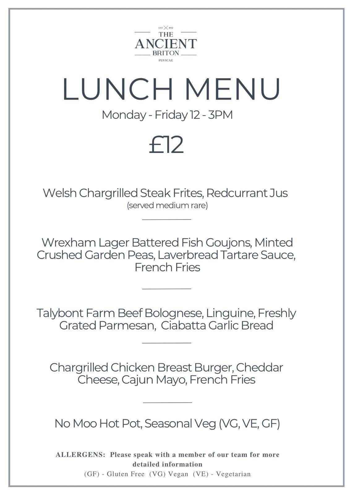 Menu at The Ancient Briton pub & bar, Pen-y-cae