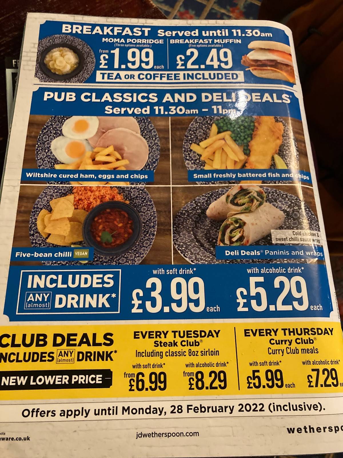 Menu at The Babington Arms - JD Wetherspoon pub & bar, Derby