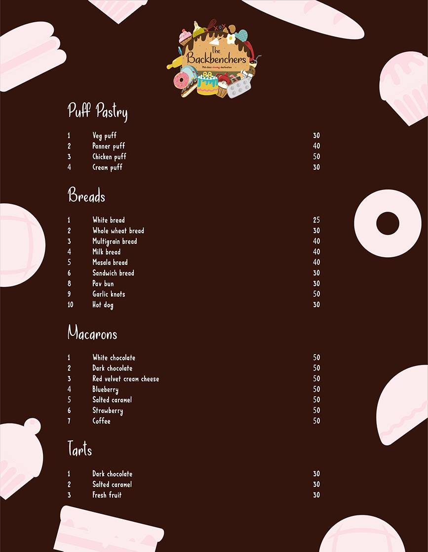 Menu at The Backbenchers, Bhagalpur, Swami Vivekanand Road