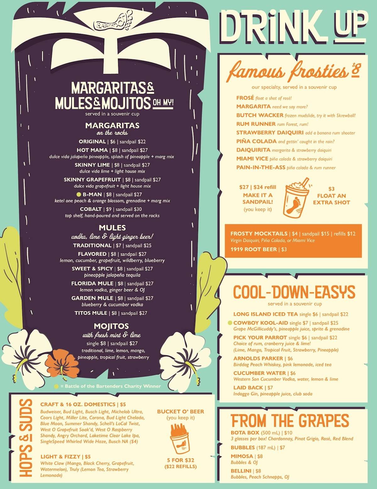 Menu at The Barefoot Bar at Okoboji, Okoboji, Stake Out Road