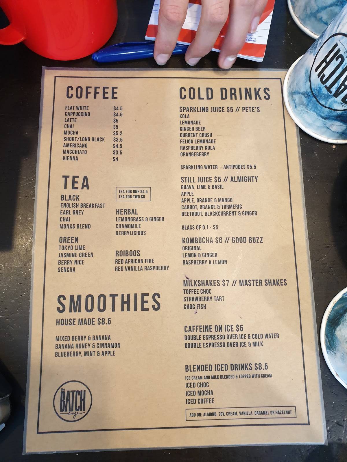 Menu at The Batch Cafe, Invercargill