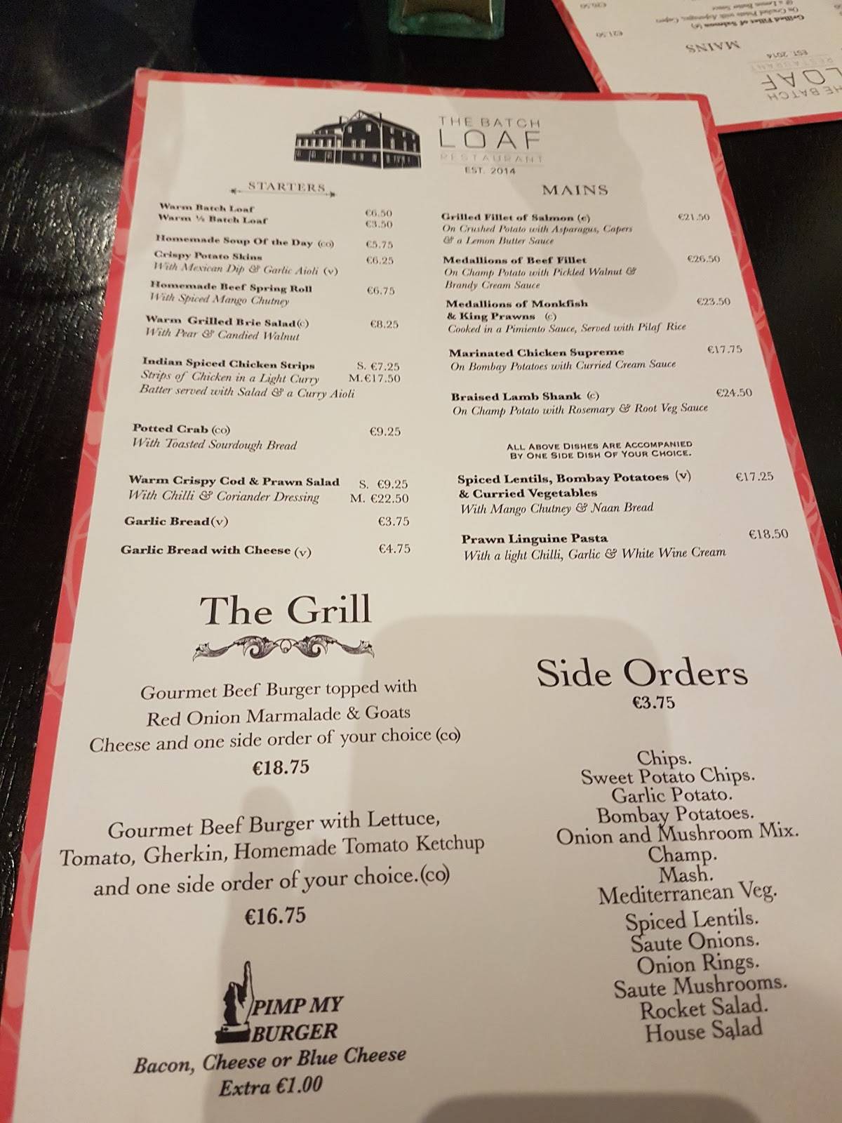 Menu at The Batch Loaf pub & bar, Monaghan