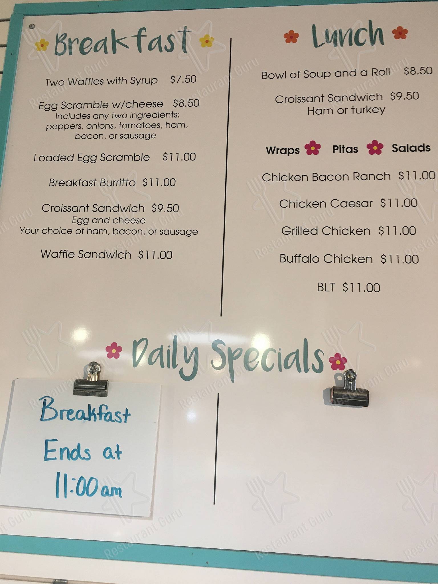 Menu at The Bean Bug cafe, Plains