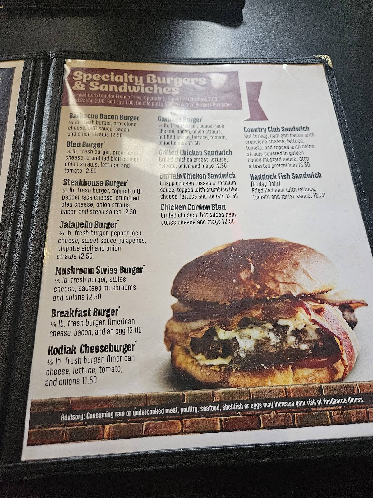 Menu at The Bear Brick pub & bar, Little Valley