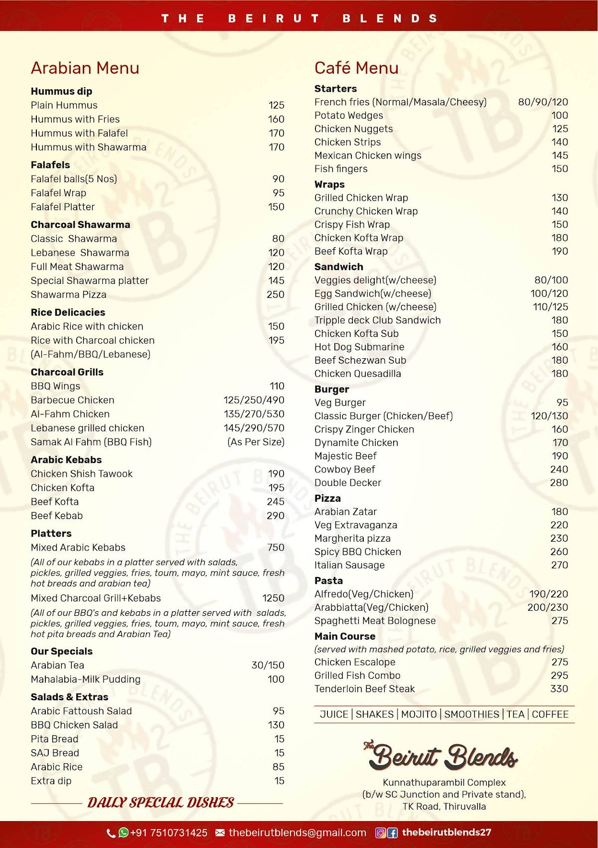 Menu at The Beirut Blends, Thiruvalla