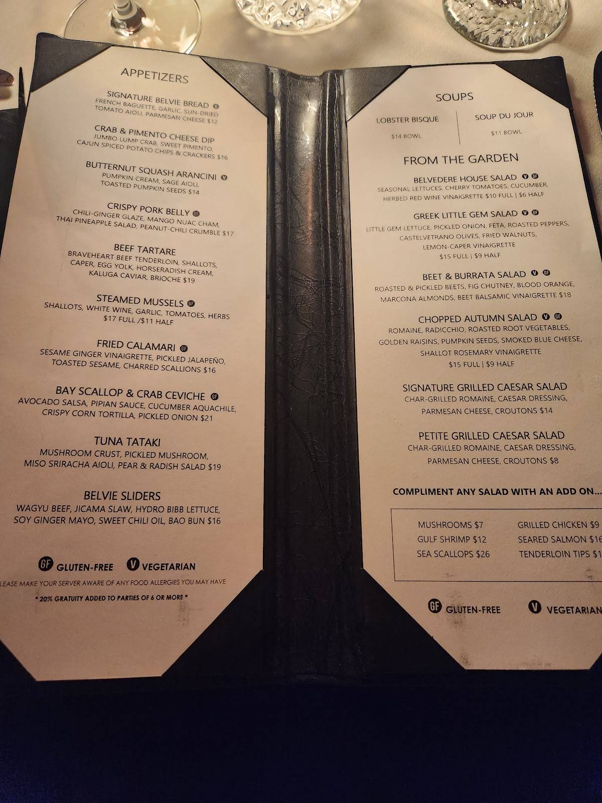 Menu at The Belvedere Inn restaurant, Lancaster