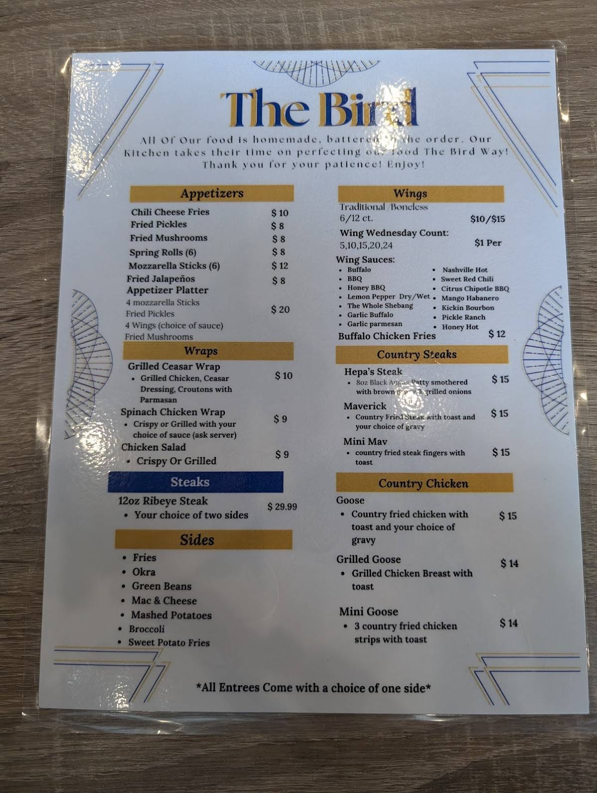 Menu at The Bird Beer Hall pub & bar, Crane