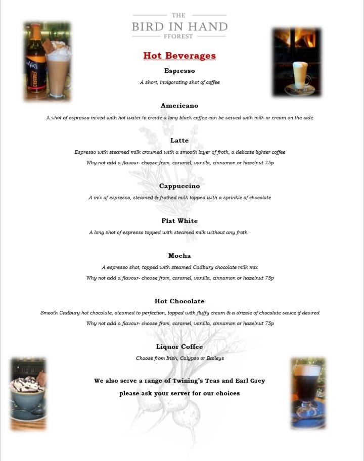 Menu at The Bird In Hand pub & bar, Fforest, 24 Carmarthen Rd
