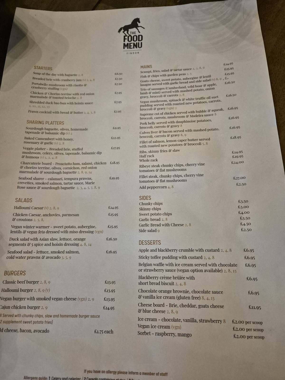 Menu at The Black Horse Inn, Findon pub & bar, Worthing, High St