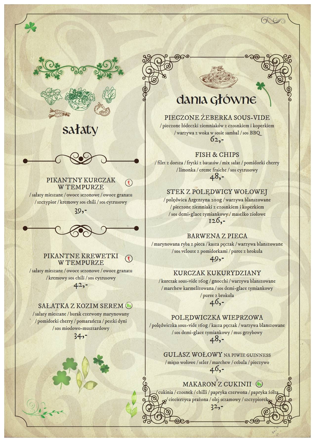 Menu at The Blackrock Irish Pub, Szczecinek