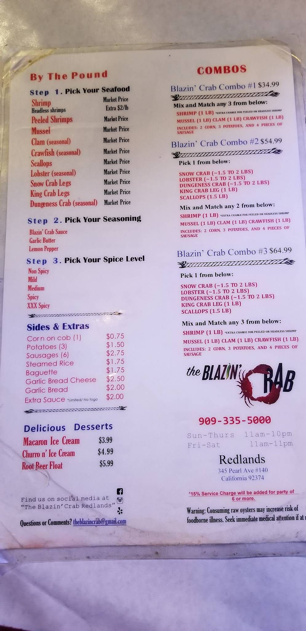 Menu at The Blazin Claw Redlands pub & bar, Redlands